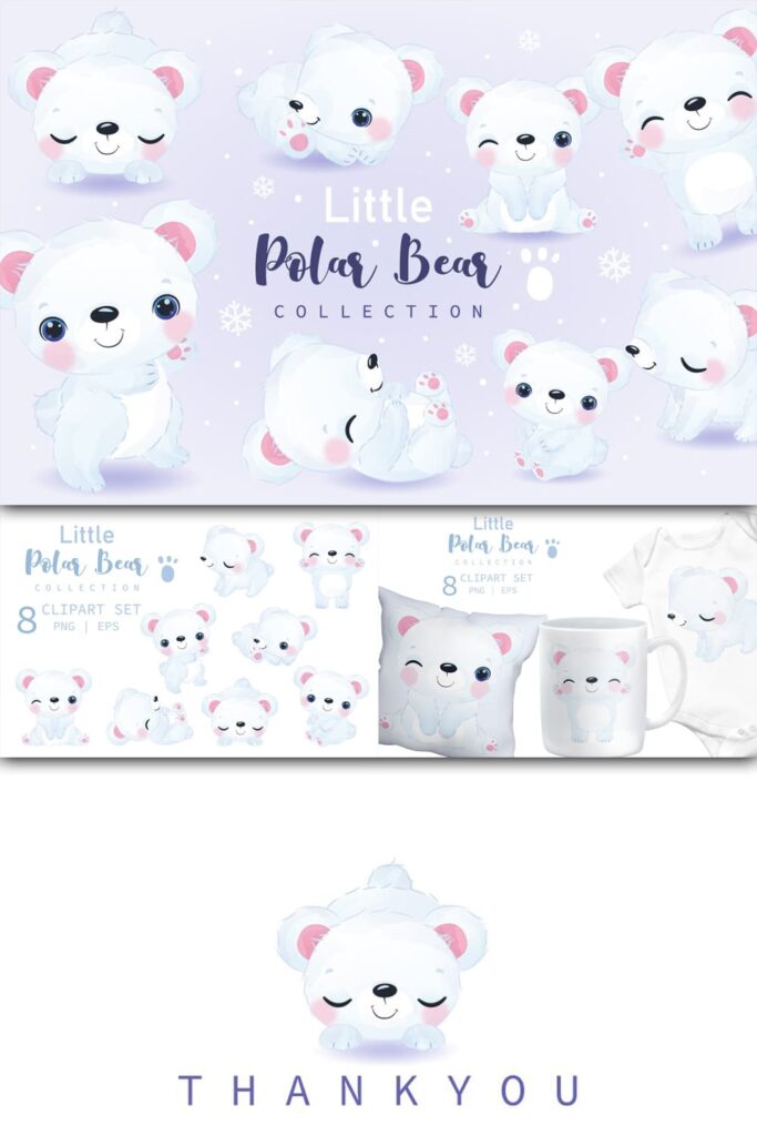 Cute Little Polar Bear Clipart Set – MasterBundles