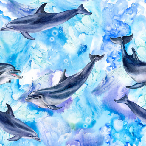 Watercolor dolphin, set digital clip art | MasterBundles