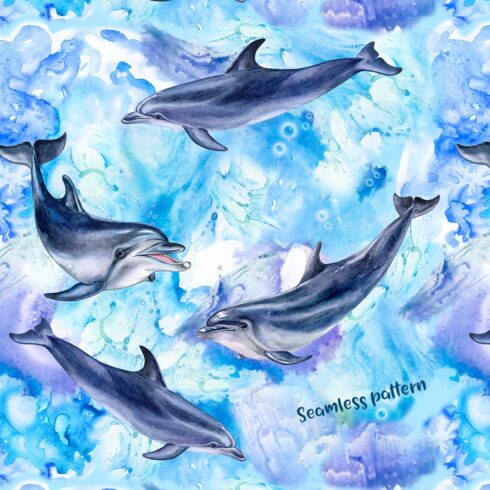 Watercolor dolphin, set digital clip art | MasterBundles