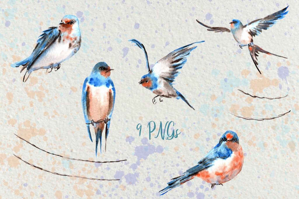 Watercolor Swallow Birds Clip Art Collection – MasterBundles