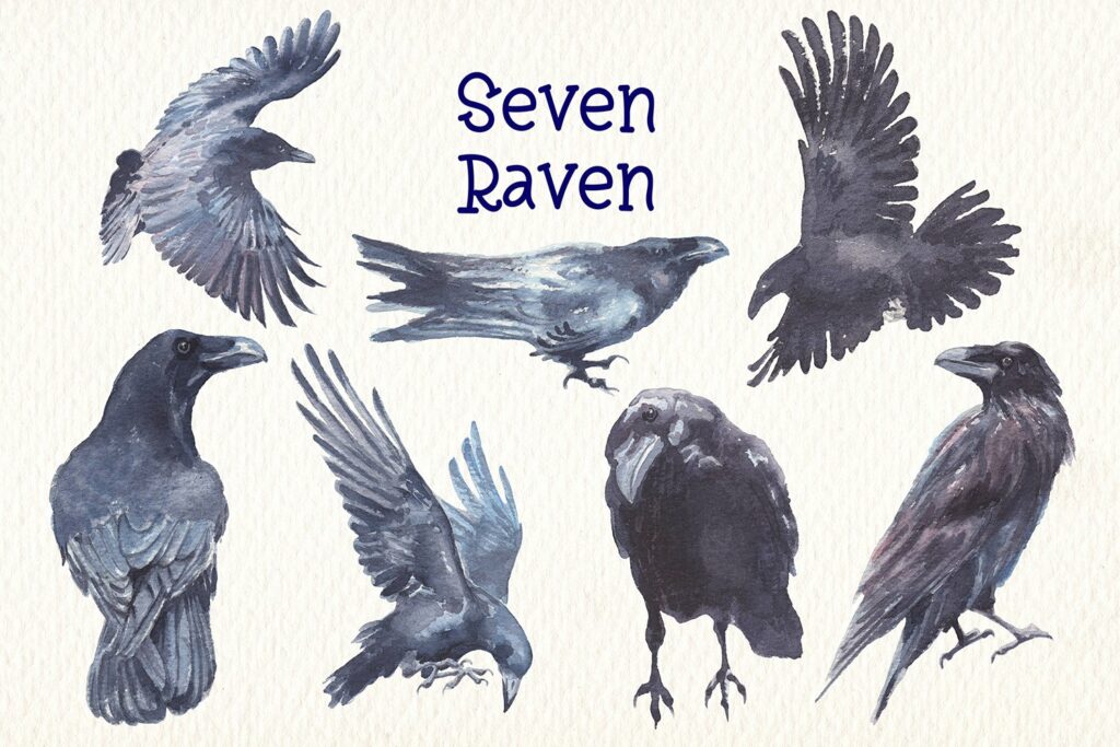 Seven Ravens Watercolor Clipart – MasterBundles