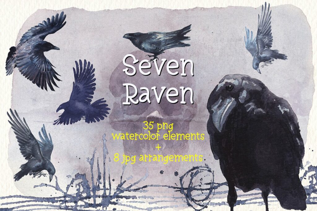 Seven Ravens Watercolor Clipart – MasterBundles