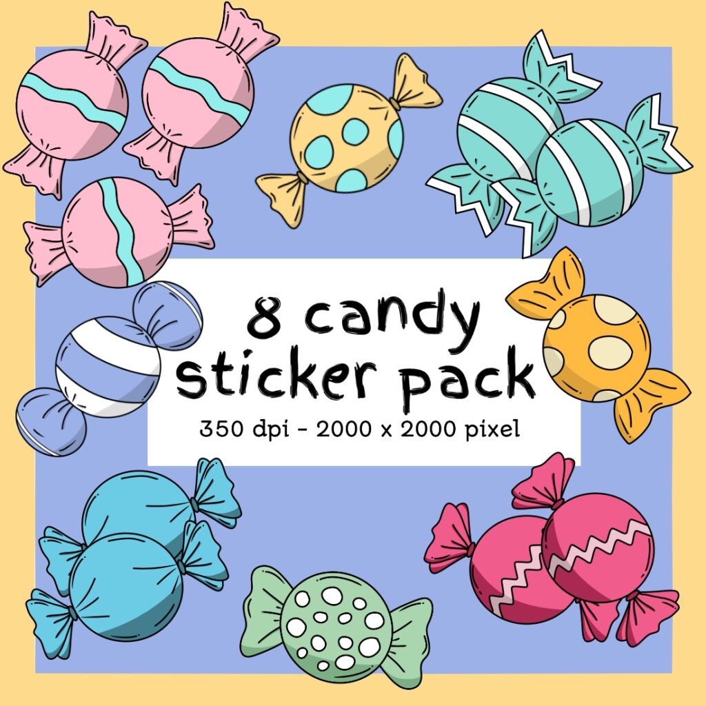 8 cute candy sticker pack color- only $12 - MasterBundles