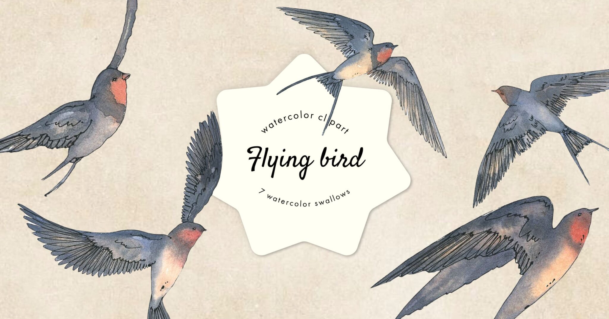 Flying Bird Watercolor Clipart, Swallow Artwork Clip Art – MasterBundles