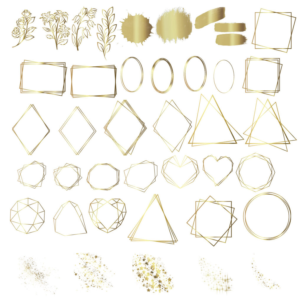 Geometric Gold Frames Clipart, Gold Border, Polygonal Frames ...