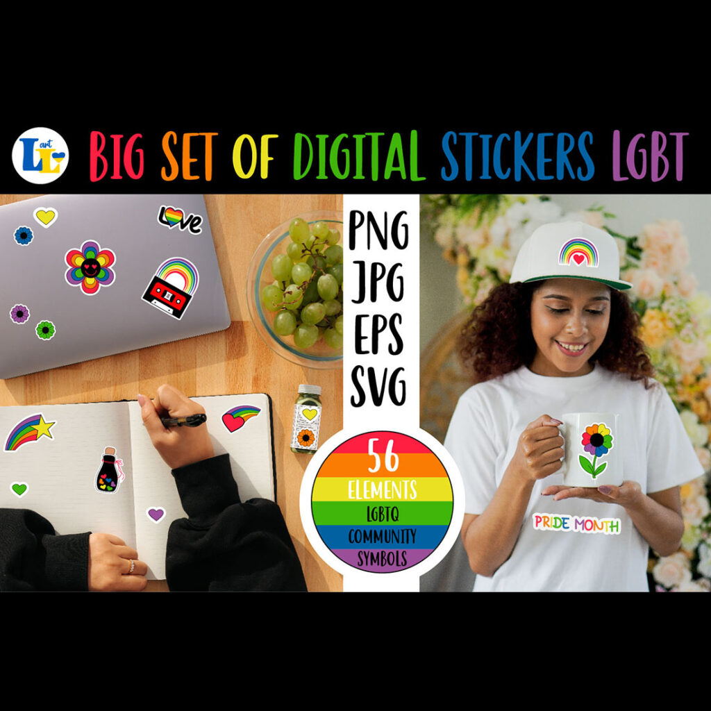 Digital stickers LGBT community. LGBTQ symbols Daily planner ...