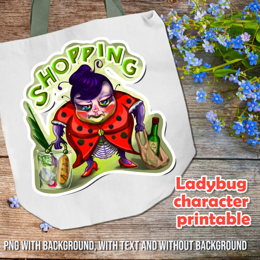Comic ladybug drawing for print or sticker - MasterBundles