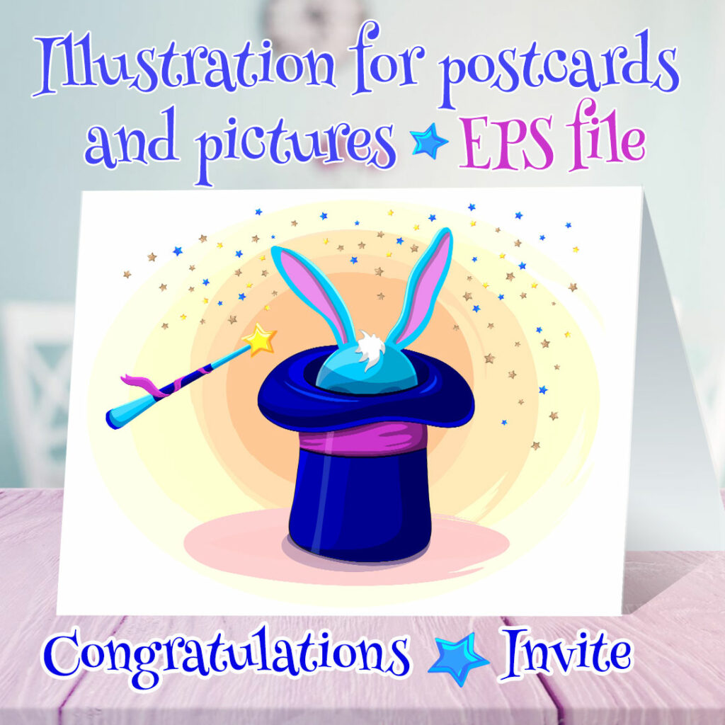 Drawing of a magic rabbit for postcards and illustrations - MasterBundles