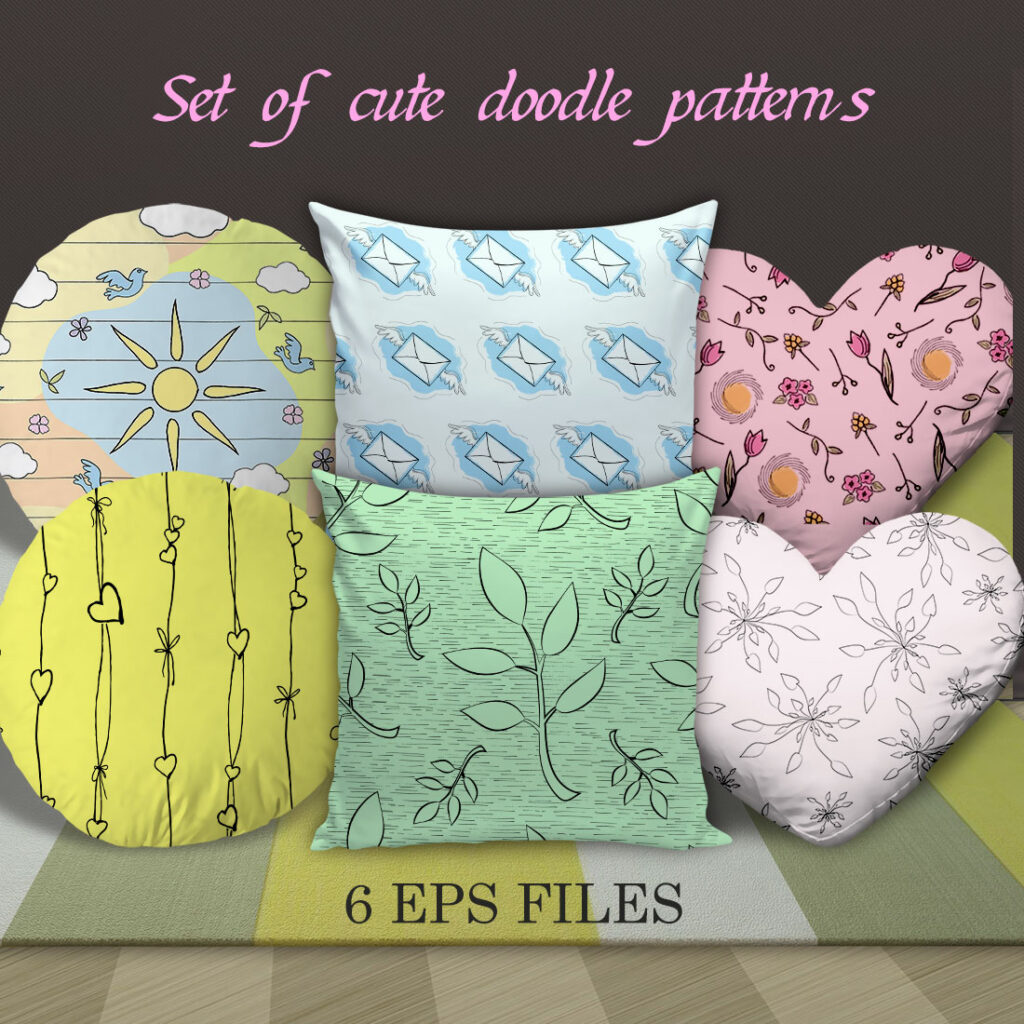 Set of seamless cute doodle patterns - MasterBundles