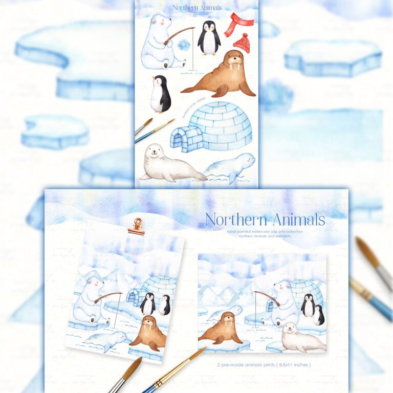Northern Animals Watercolor Clip Art – MasterBundles