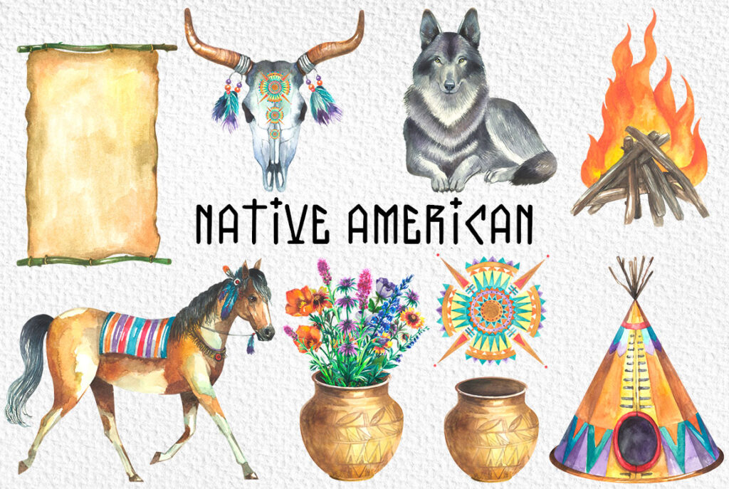 Native American watercolor cliparts - MasterBundles