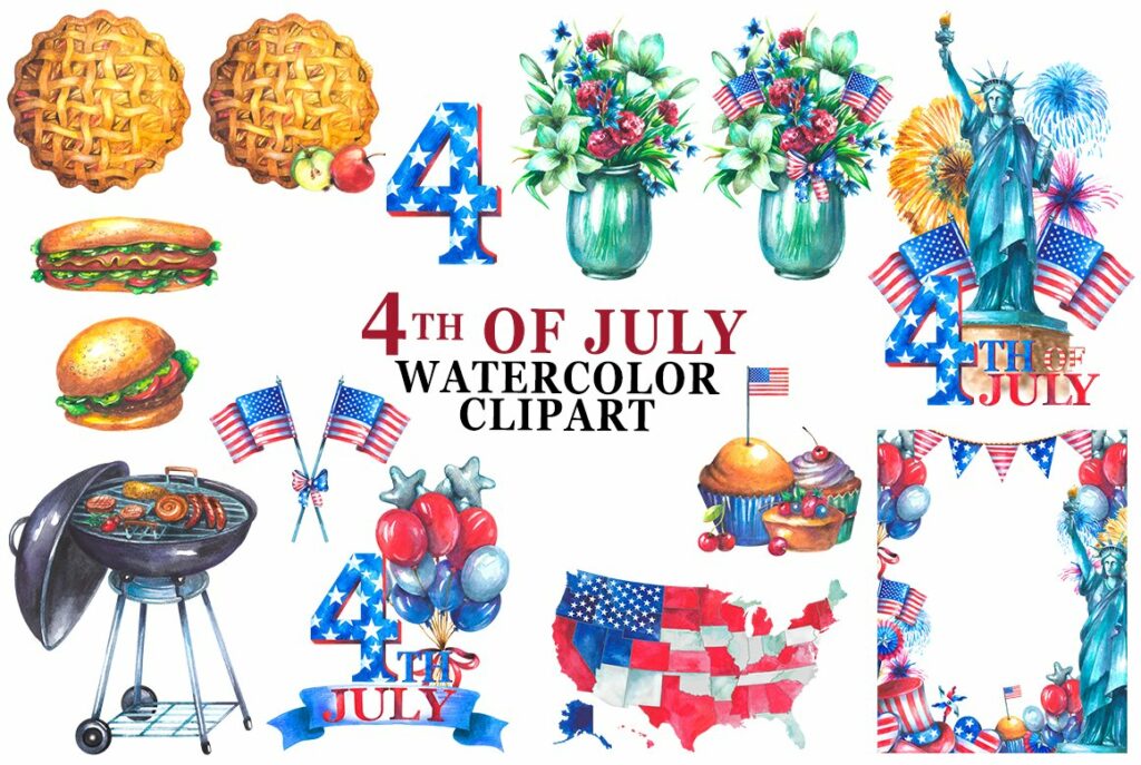 Watercolor 4th of july clipart - MasterBundles