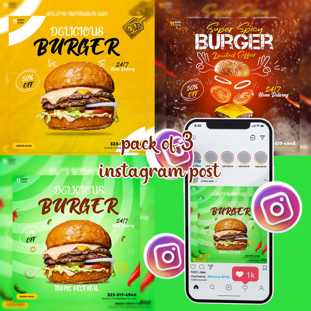3 Instagram Food Post Banner Designs for Ads - MasterBundles