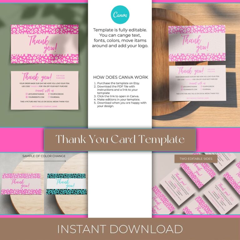 Pink Thank You Card Template – MasterBundles