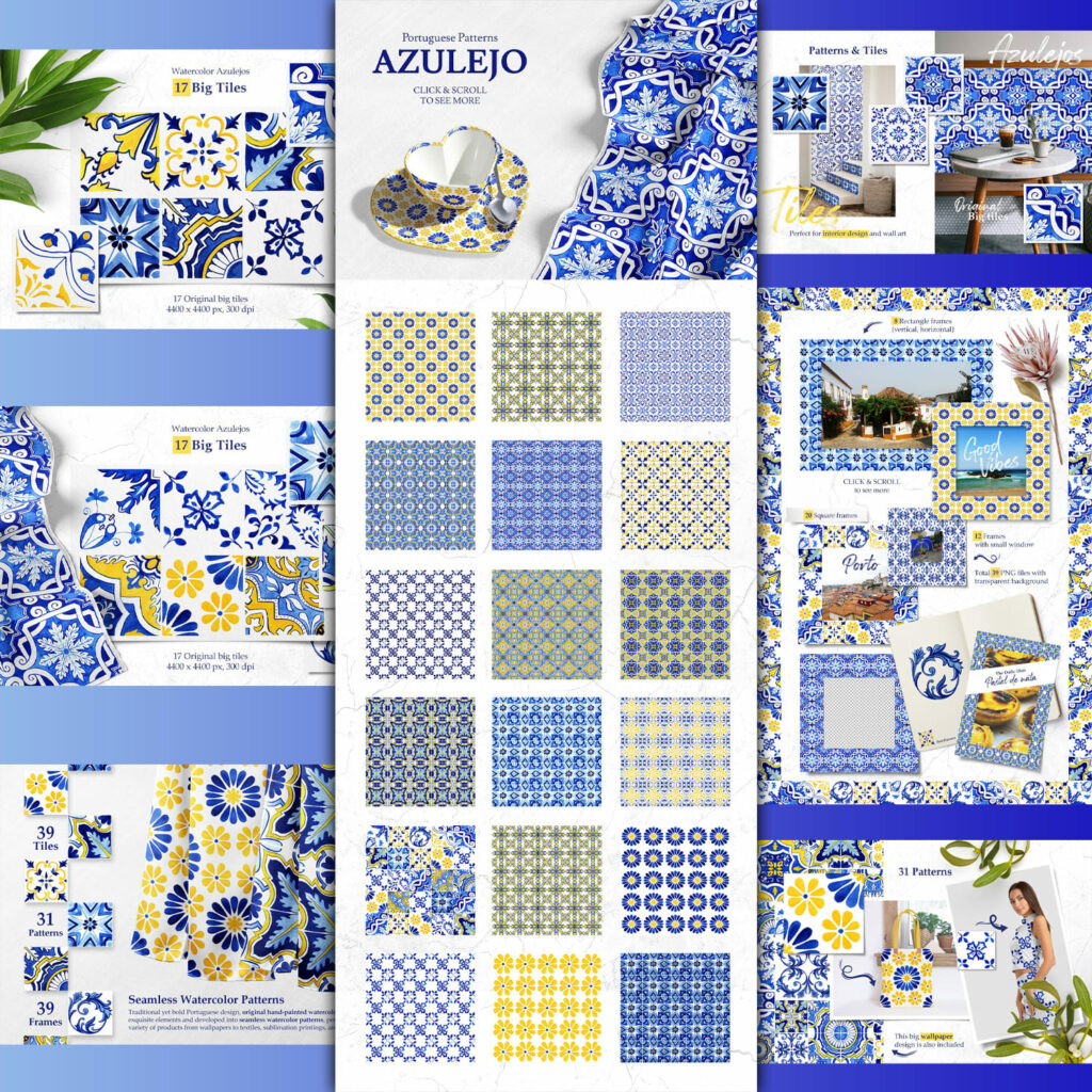 Portuguese Azulejos Tiles & Patterns – MasterBundles