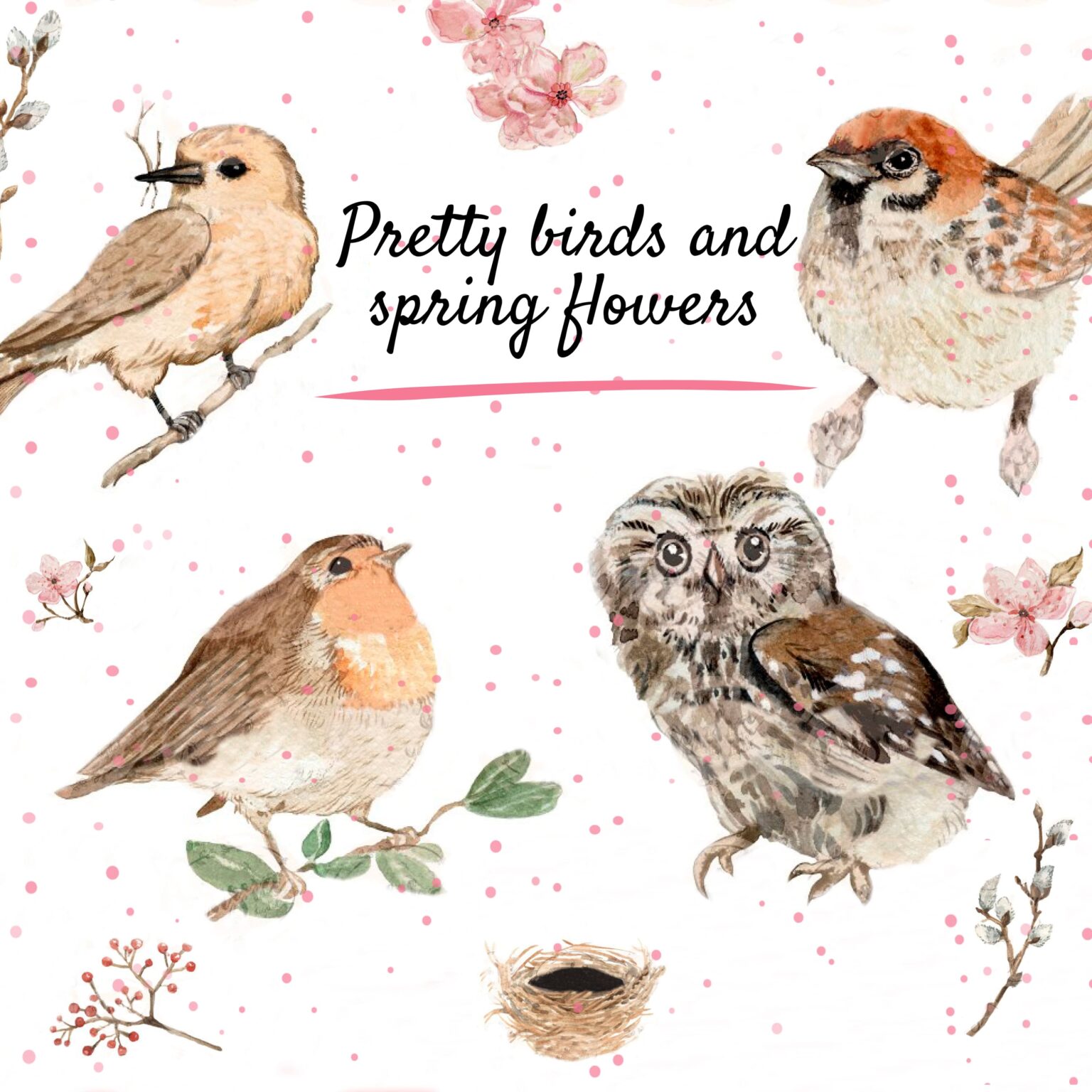 Pretty Birds And Spring Flowers – MasterBundles