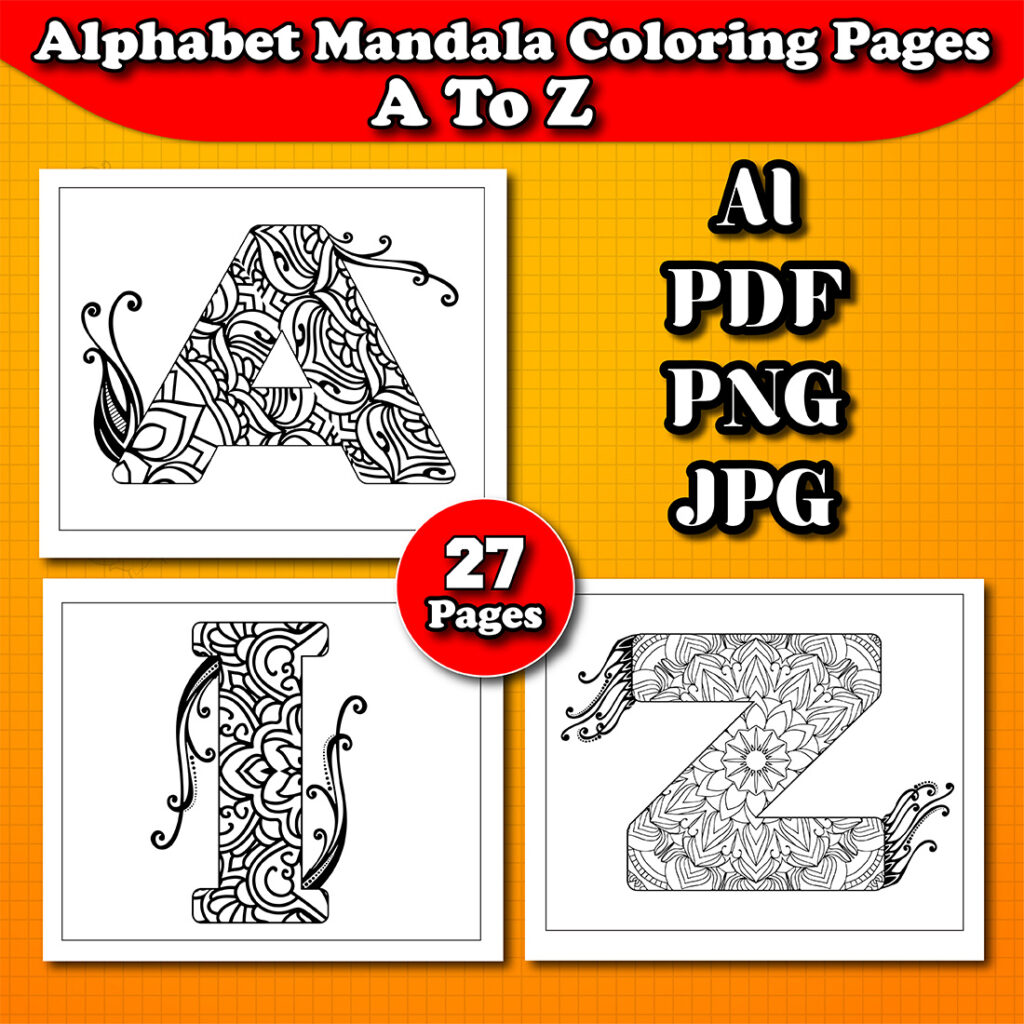Alphabet Mandala Coloring Pages - MasterBundles