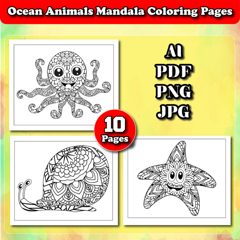 10 Ocean Animals Mandala Coloring Pages - MasterBundles