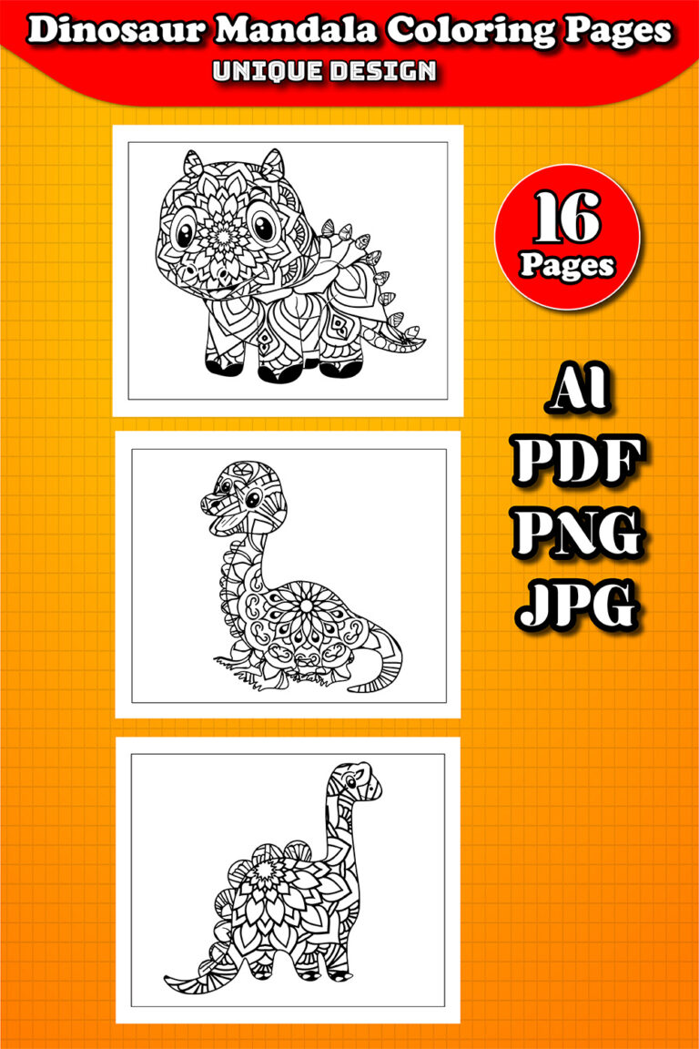Dinosaur mandala coloring pages | MasterBundles