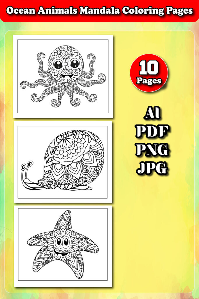 10 Ocean Animals Mandala Coloring Pages - MasterBundles