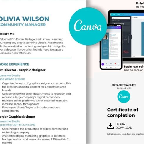 Resume Canva Template, Printable A4 | Master Bundles