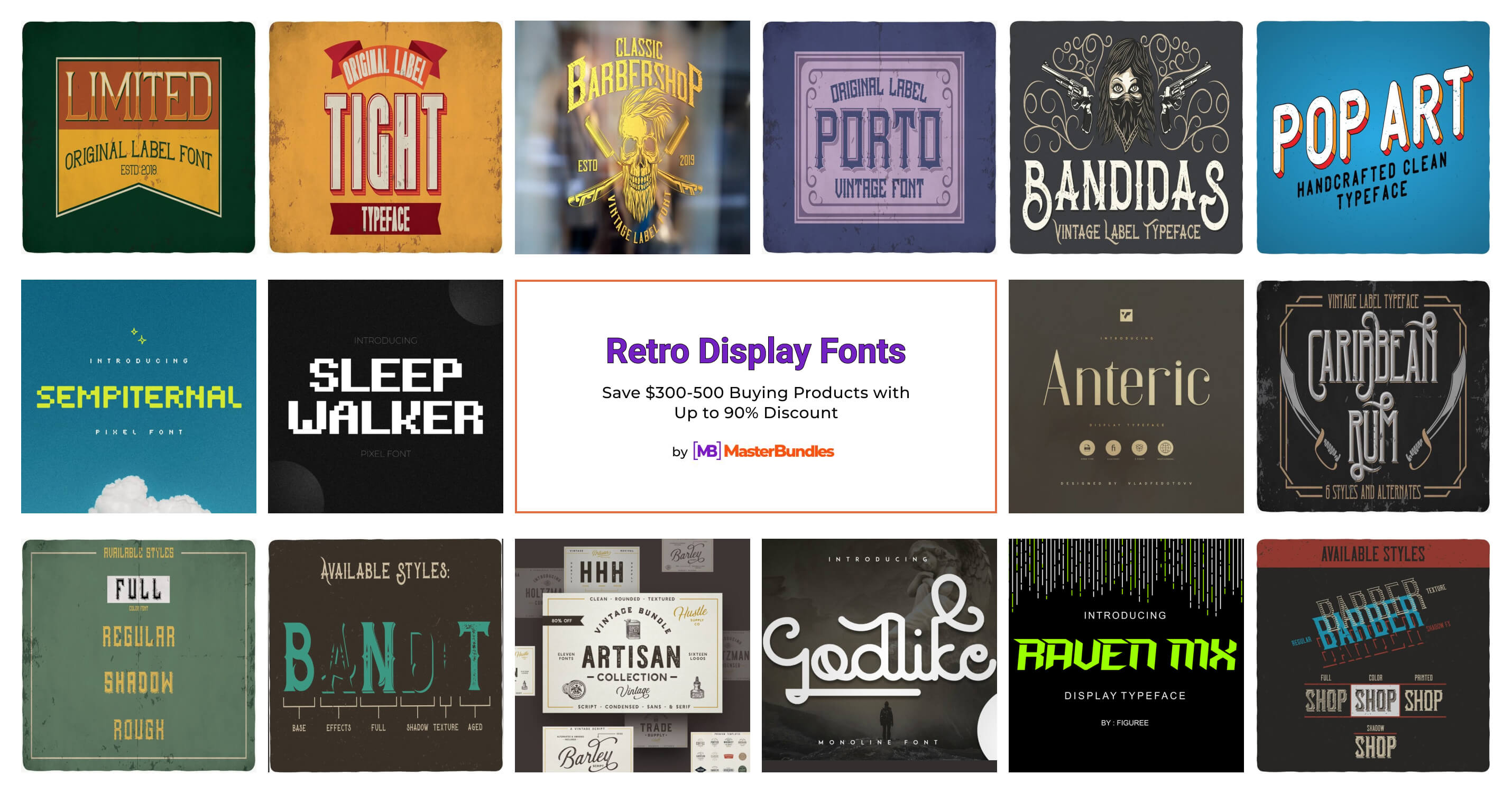 102+ Retro Display Fonts 2024 - MasterBundles