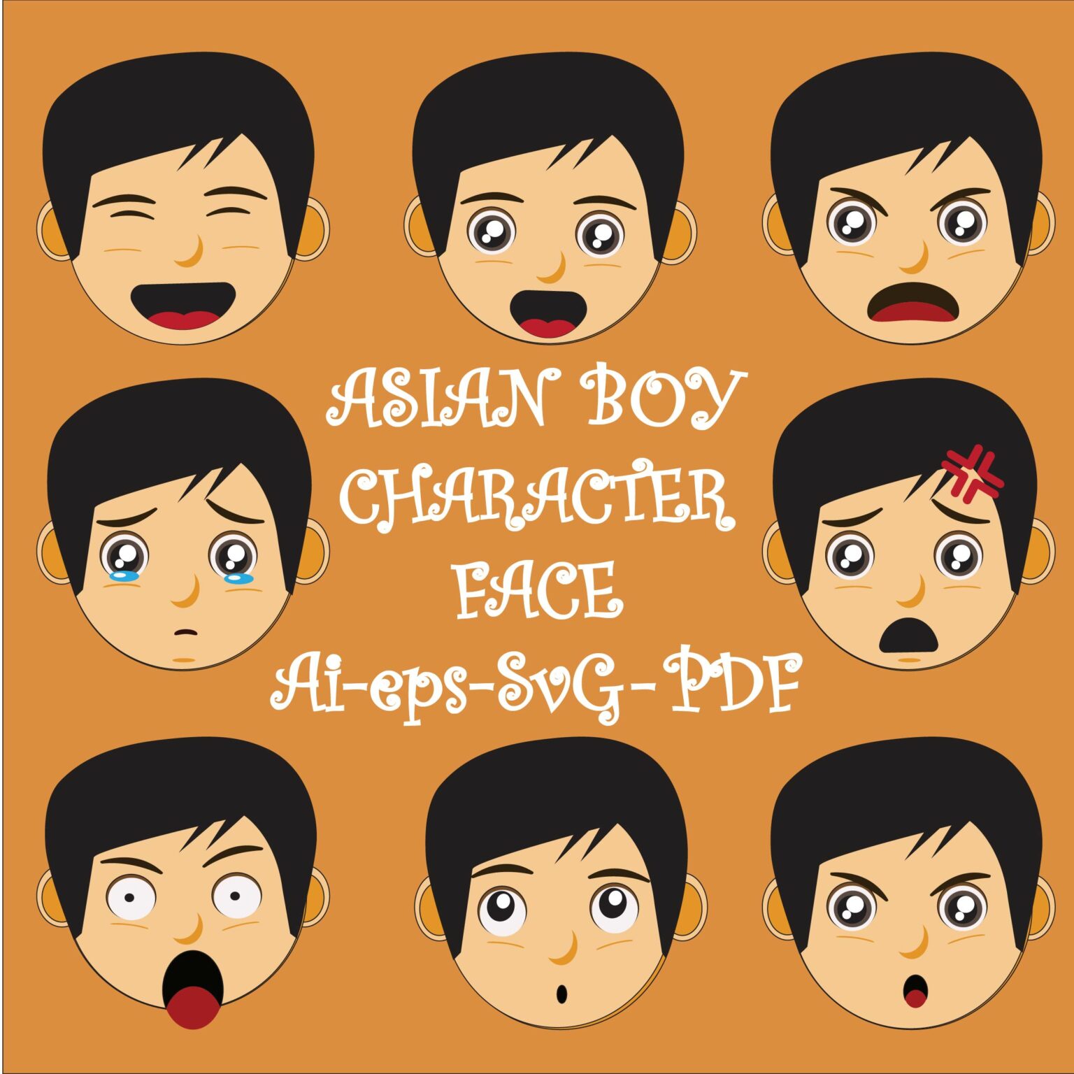 Cute Asian Boy Character Face - Only $5 - MasterBundles
