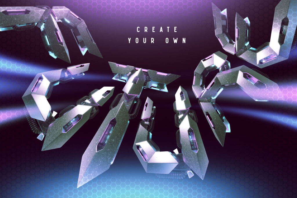 Cyber 3d lettering set - MasterBundles