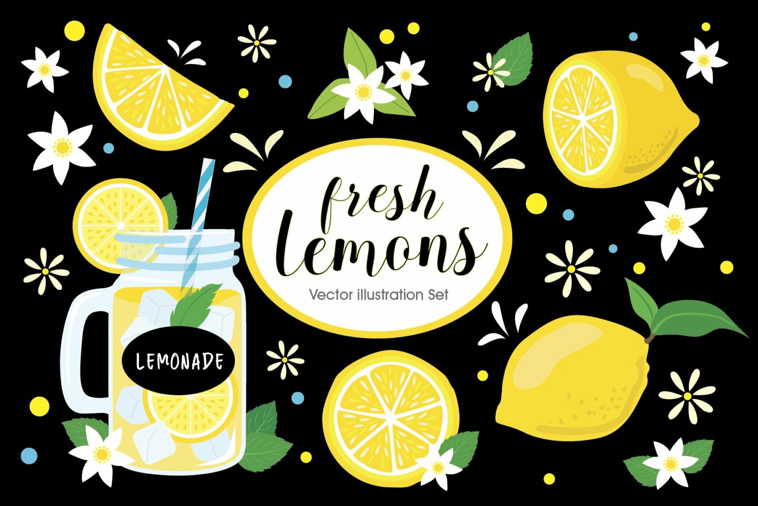Fresh Lemons Vector Illustration Set – MasterBundles