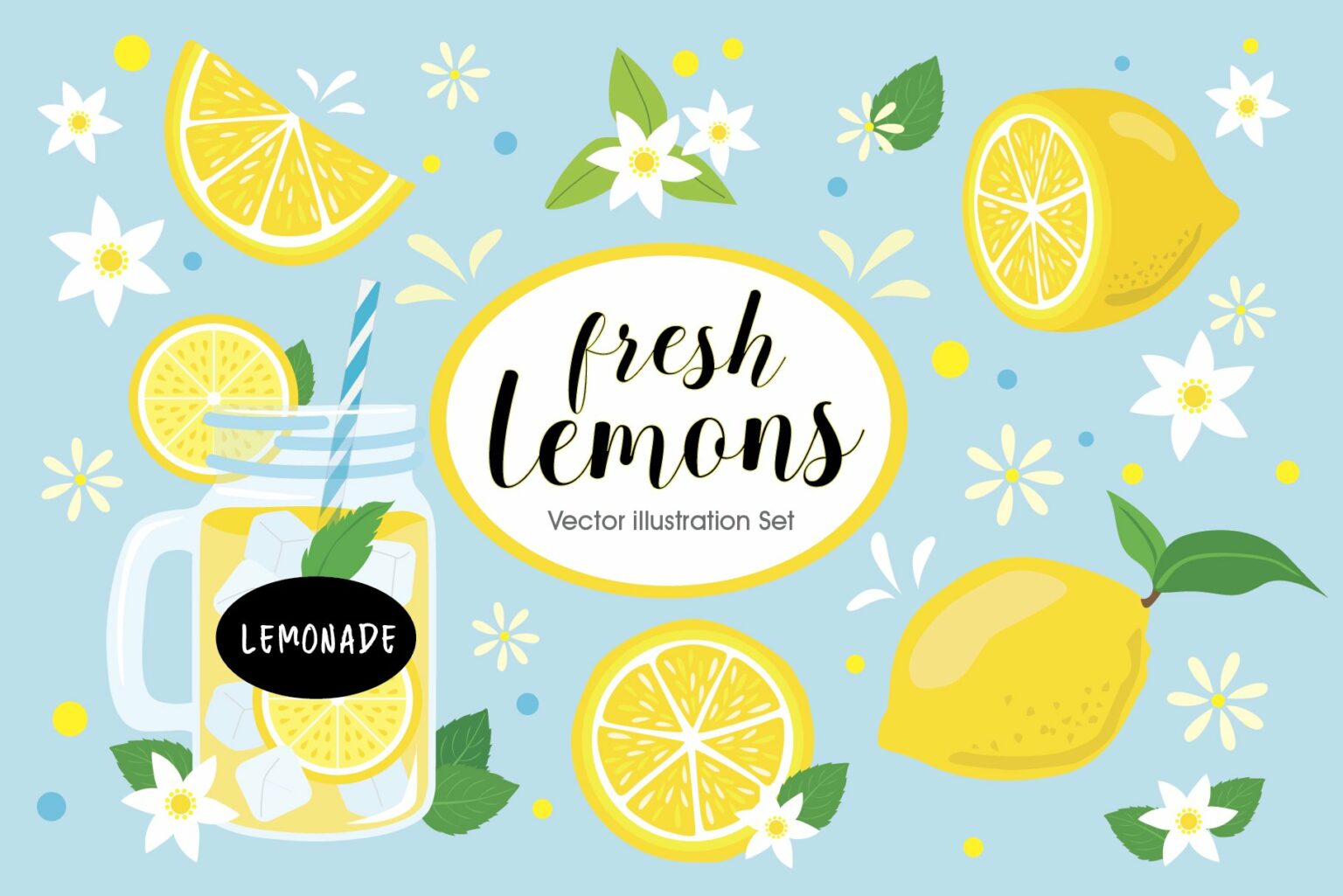 Fresh Lemons Vector Illustration Set – MasterBundles