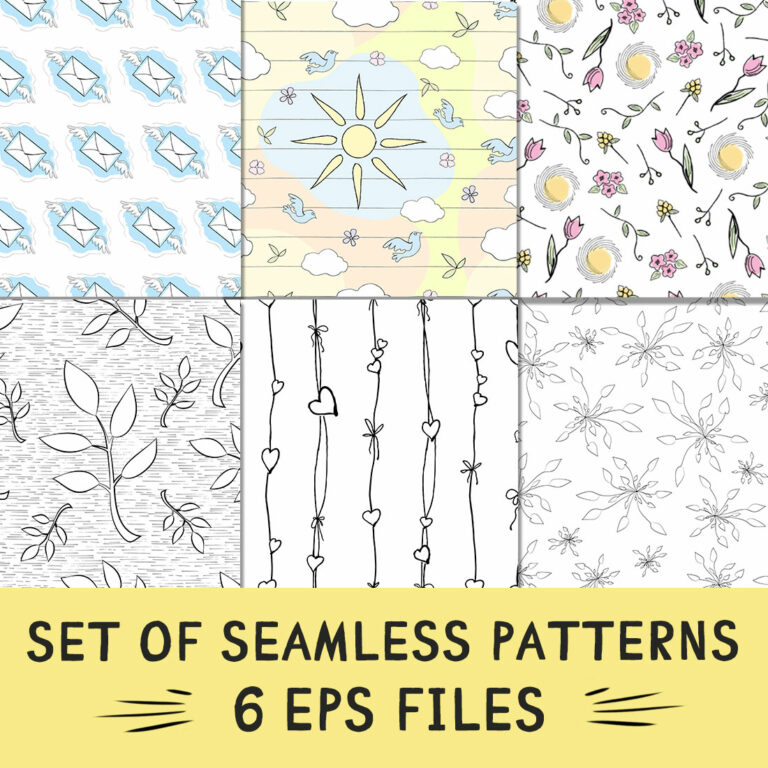 Set of seamless cute doodle patterns - MasterBundles