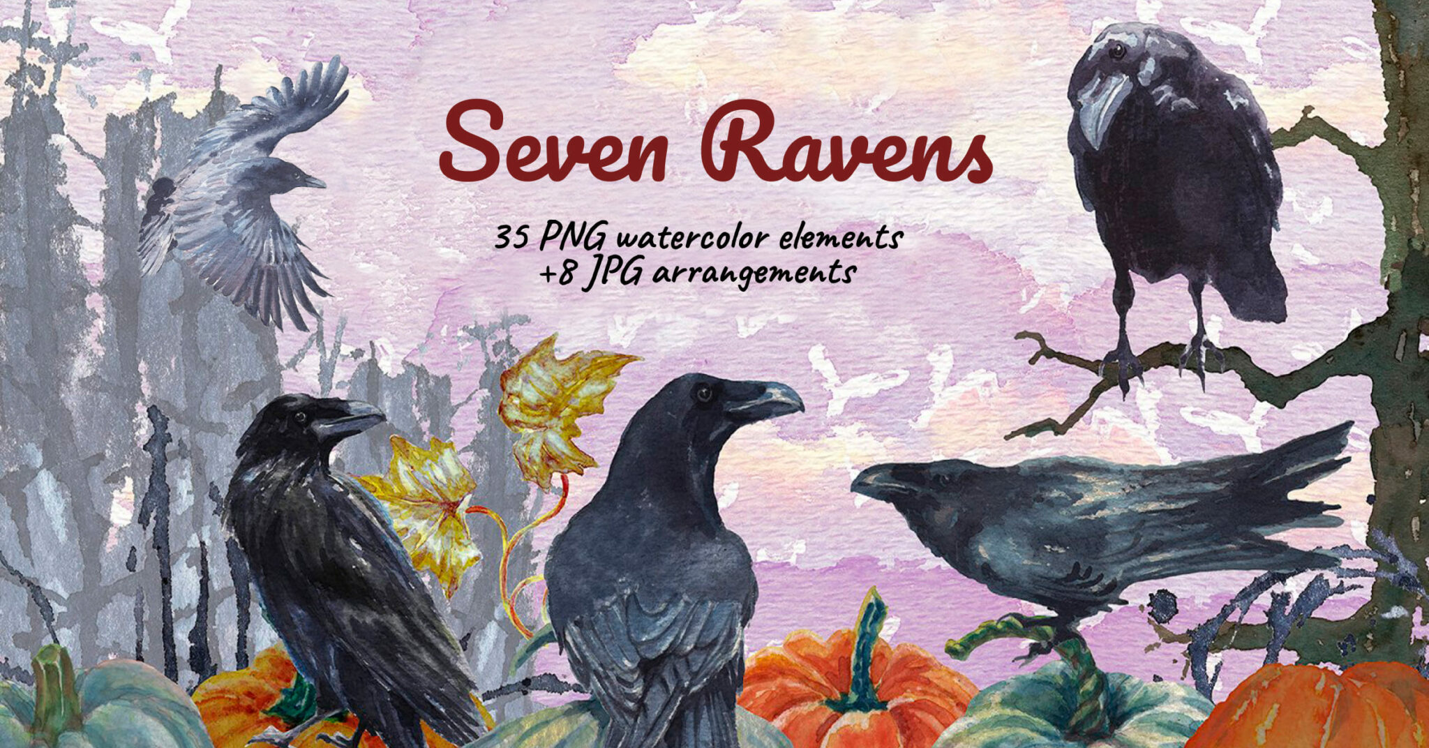 Seven Ravens Watercolor Clipart – MasterBundles