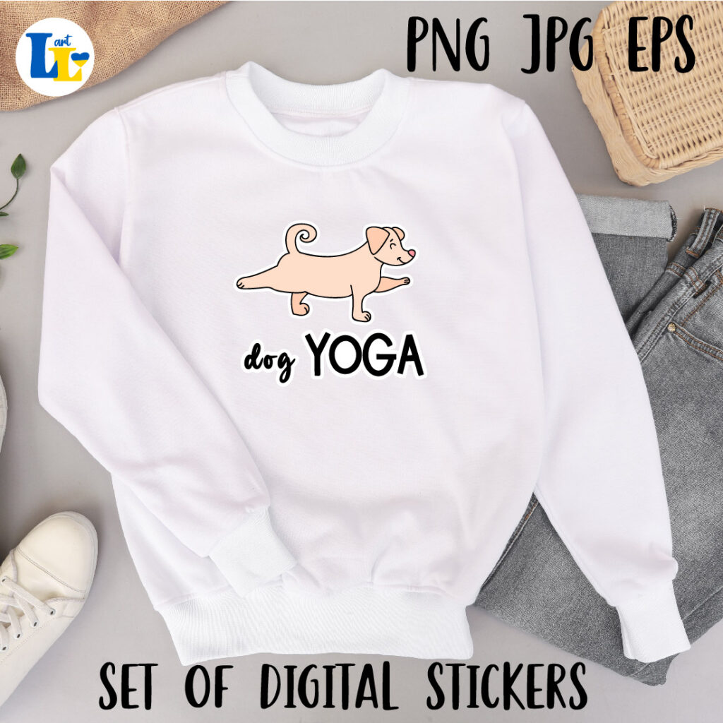 Yoga time Bundle of Digital stickers Yoga pets, cute dogs - MasterBundles