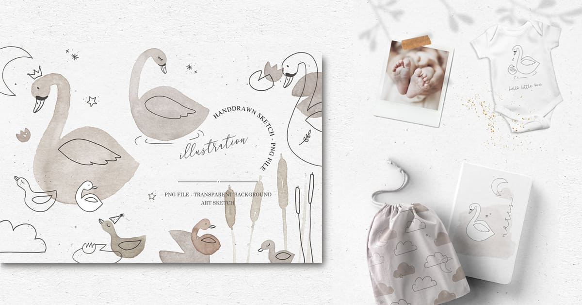 Swan Bundle Watercolor Illustration – MasterBundles