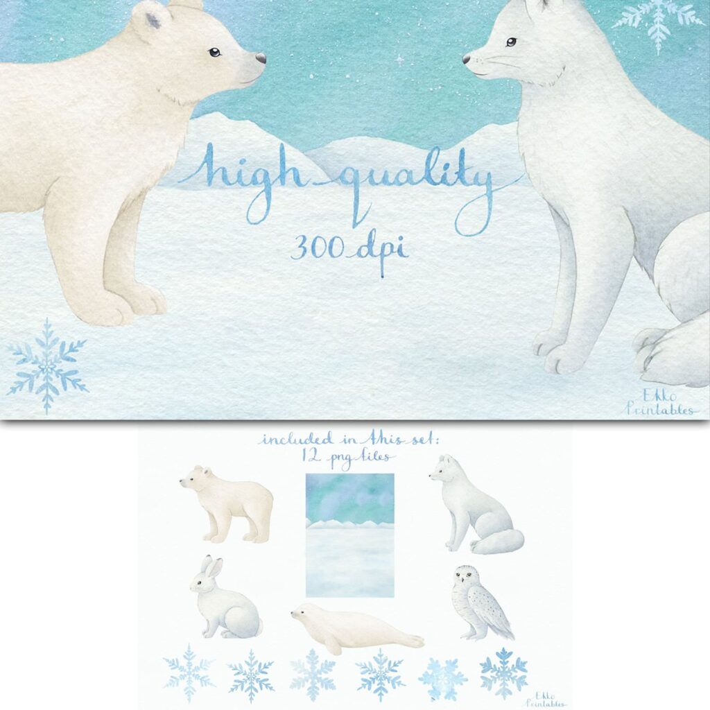 Watercolour Arctic Animals Clipart – MasterBundles