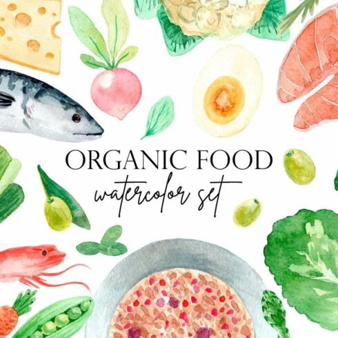 Organic Food. Watercolor Clipart Set | Master Bundles