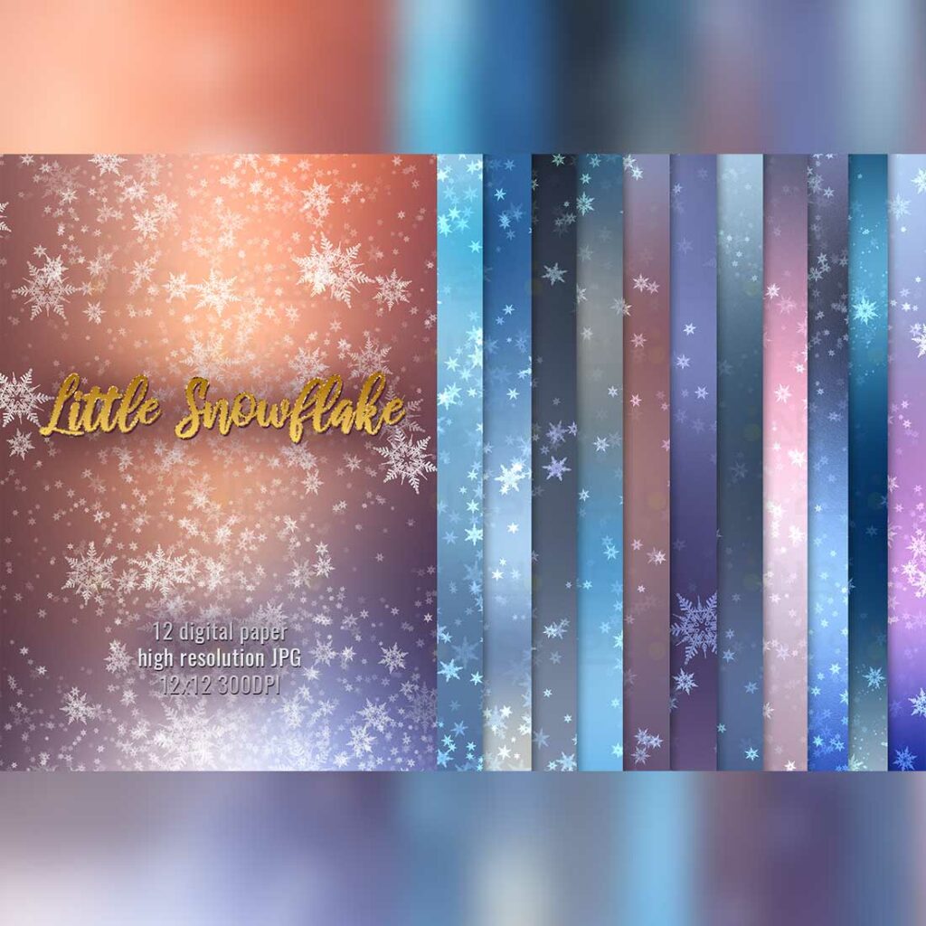 Christmas Digital paper, Snow flake digital paper, Colorful Rainbow ...