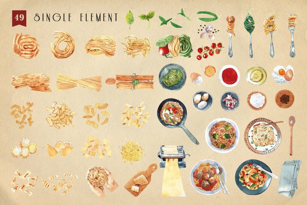 Pasta Recipe and Dishes Watercolor – MasterBundles