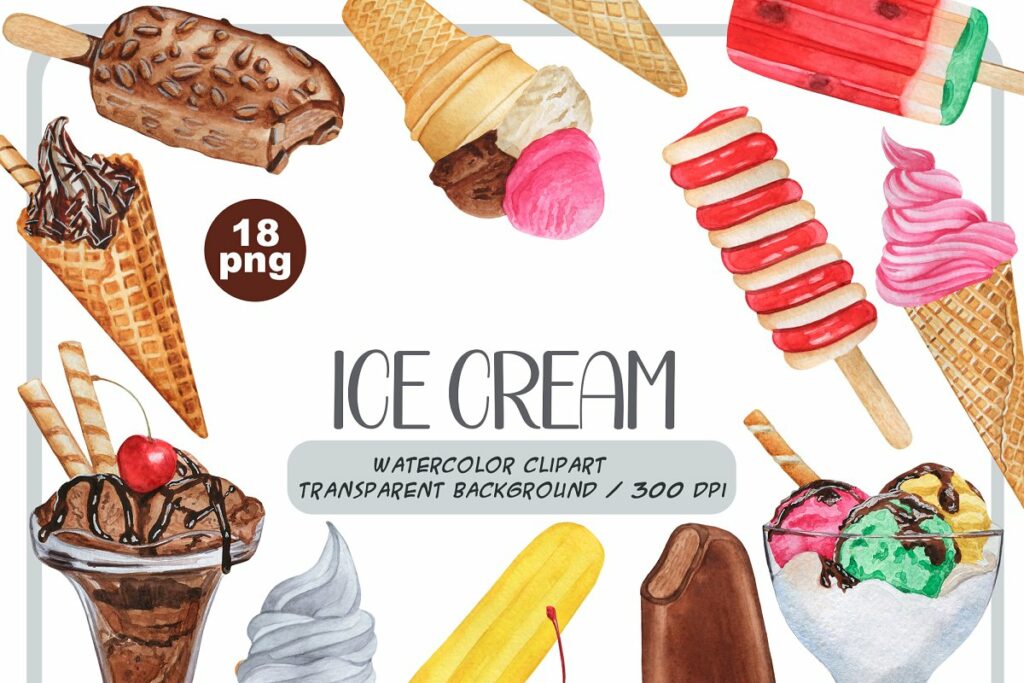 18 Watercolor Ice Cream Clipart – MasterBundles