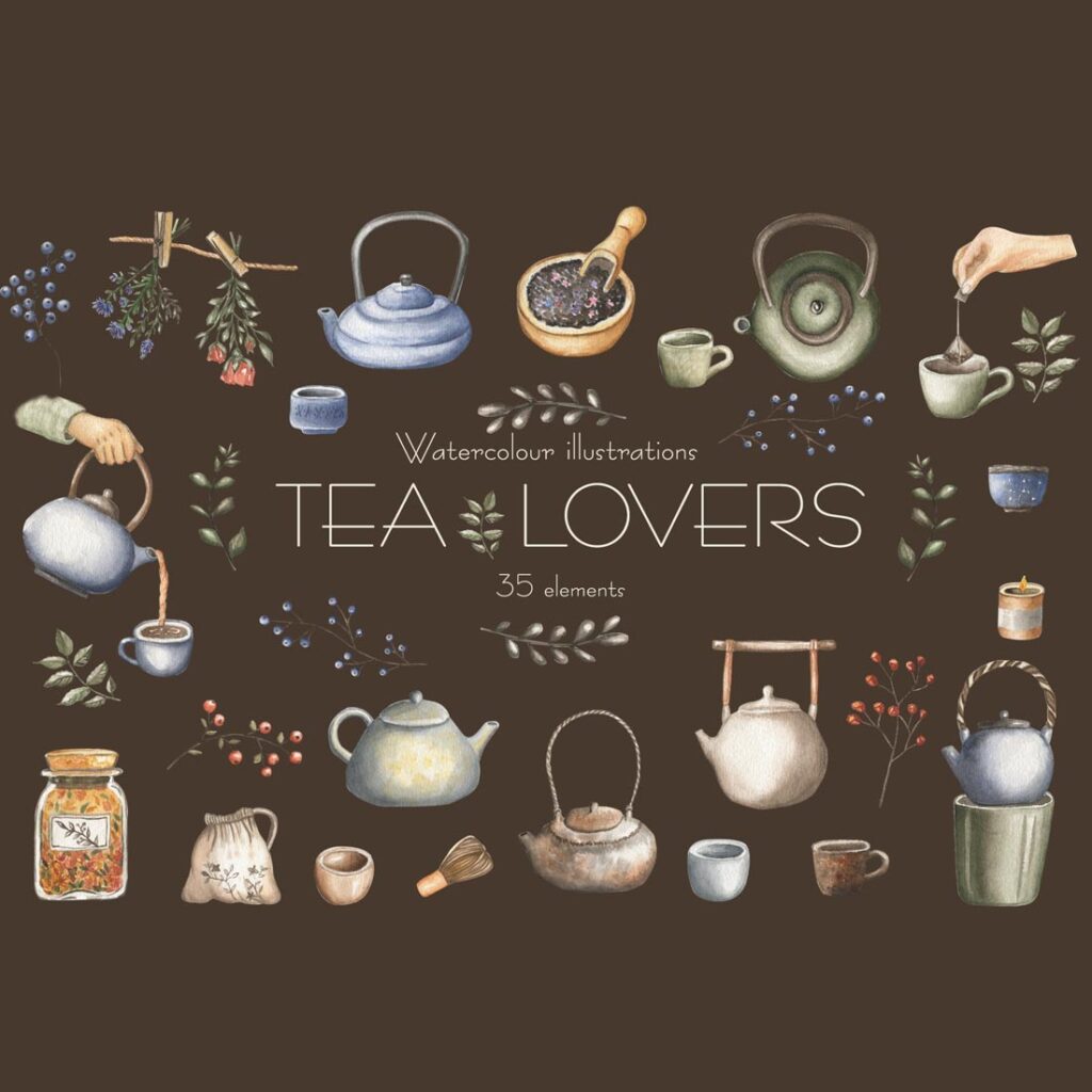 Tea Lovers watercolor collection - MasterBundles