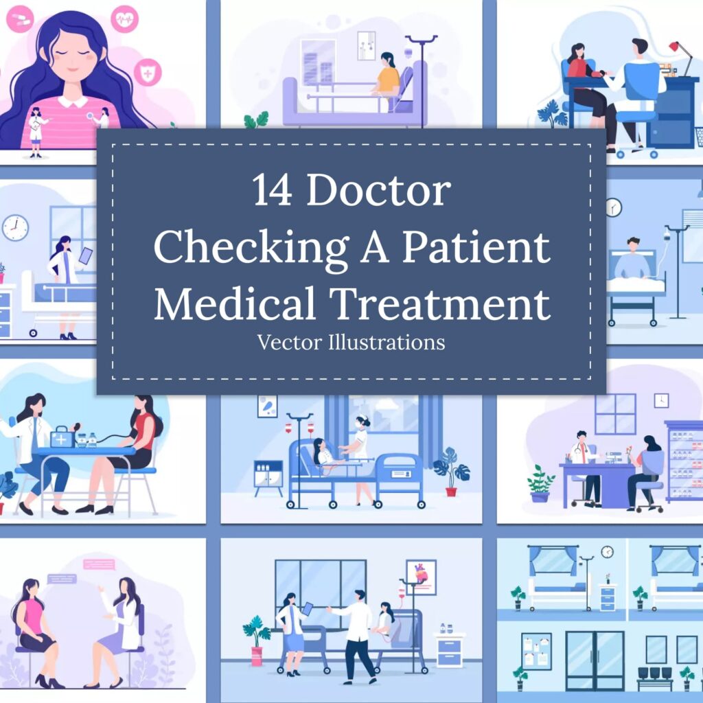 14 Doctor Checking a Patient Medical Treatment Vector Illustrations ...
