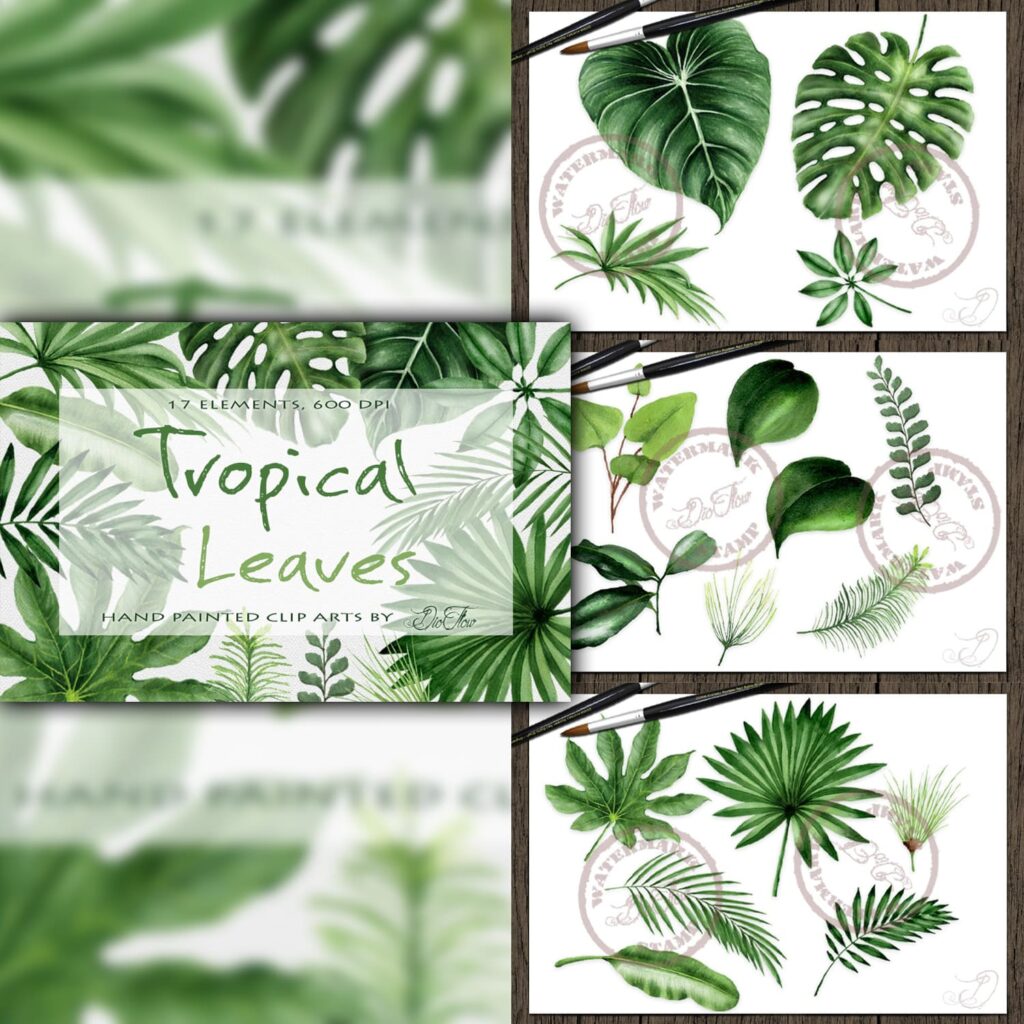 Tropical Leaves Watercolor Clip Art – MasterBundles