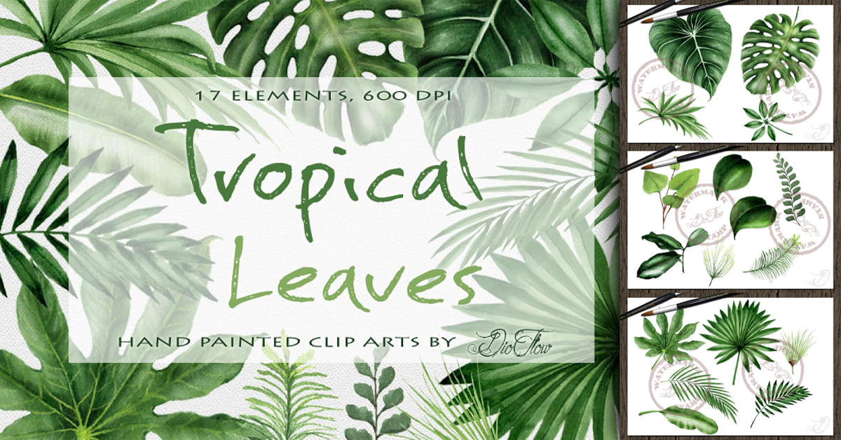 Tropical Leaves Watercolor Clip Art – MasterBundles