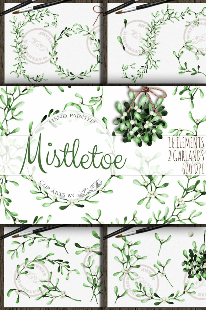 Mistletoe Watercolor Clip Art – MasterBundles
