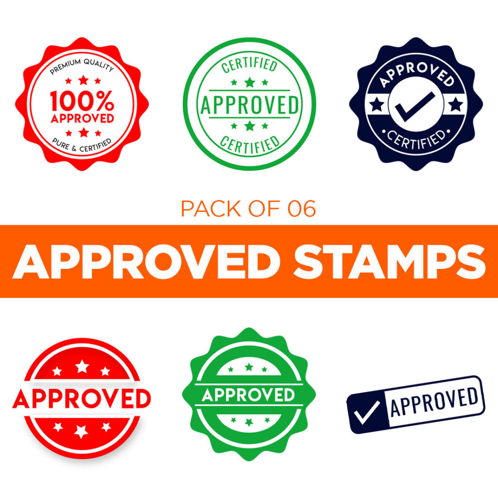 Pack of 6 Approved Stamp Logos - MasterBundles