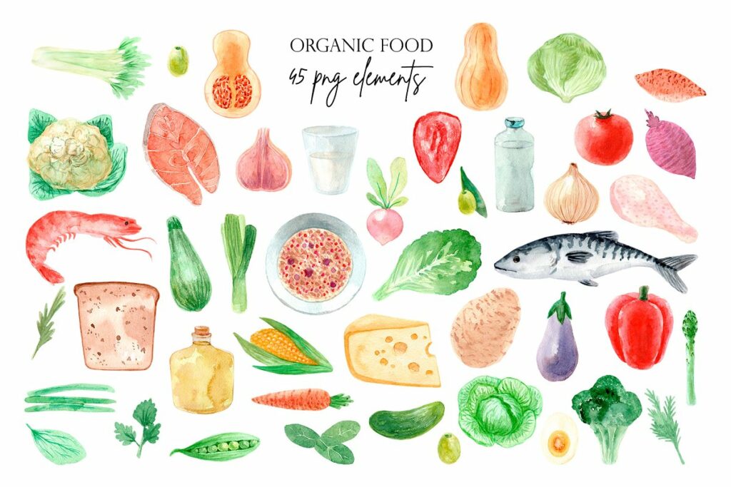 Organic Food. Watercolor Clipart Set – MasterBundles