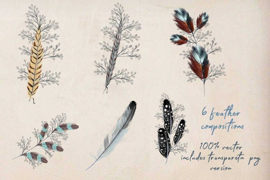Bohemian Mood Vector Feathers Set – MasterBundles