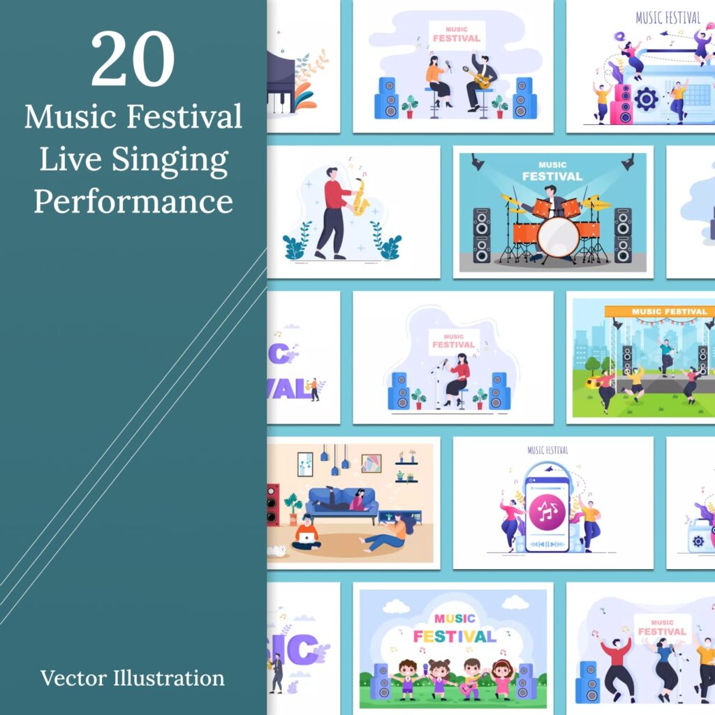 20 Music Festival Live Singing Performance Vector Illustration ...