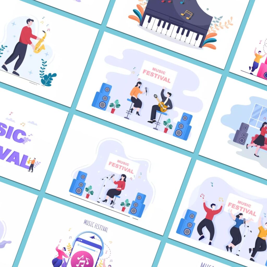 20 Music Festival Live Singing Performance Vector Illustration ...