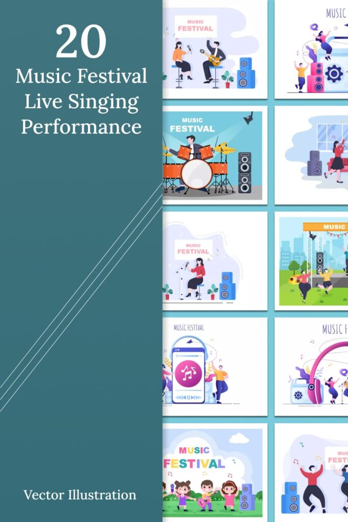 20 Music Festival Live Singing Performance Vector Illustration ...